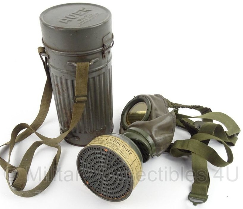 wo2 duits gasmasker met filter en bus reichsluftschutz rl 1