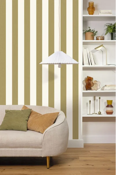 Caselio Line Up behang Linen Lines Strepen Groen Wit LNP 104047372
