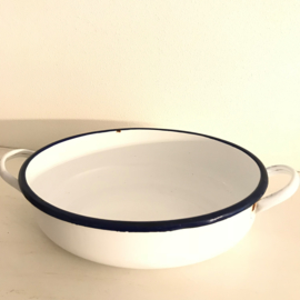 Vintage emaille pan/(oven)schaal wit/blauw | Vintage emaille | Beaudeco-art